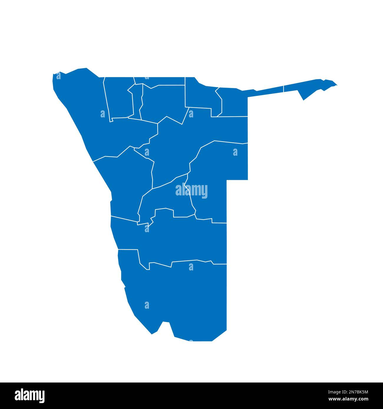 Namibia political map of administrative divisions - regions. Solid blue ...