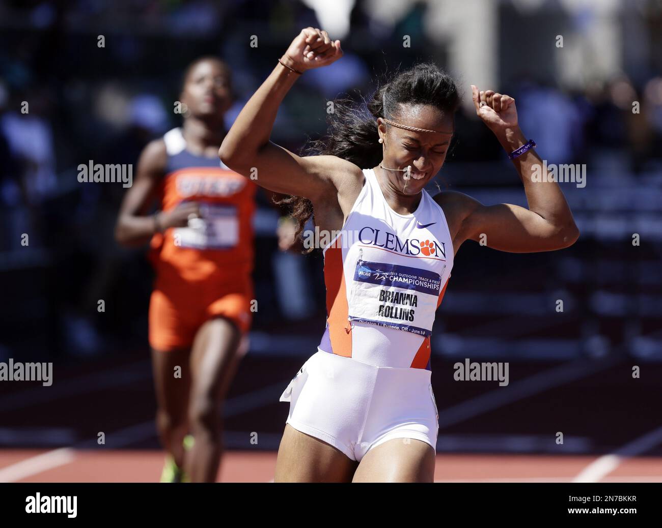 Clemson's Brianna Rollins reacts after winning the 100-meter hurdles ...