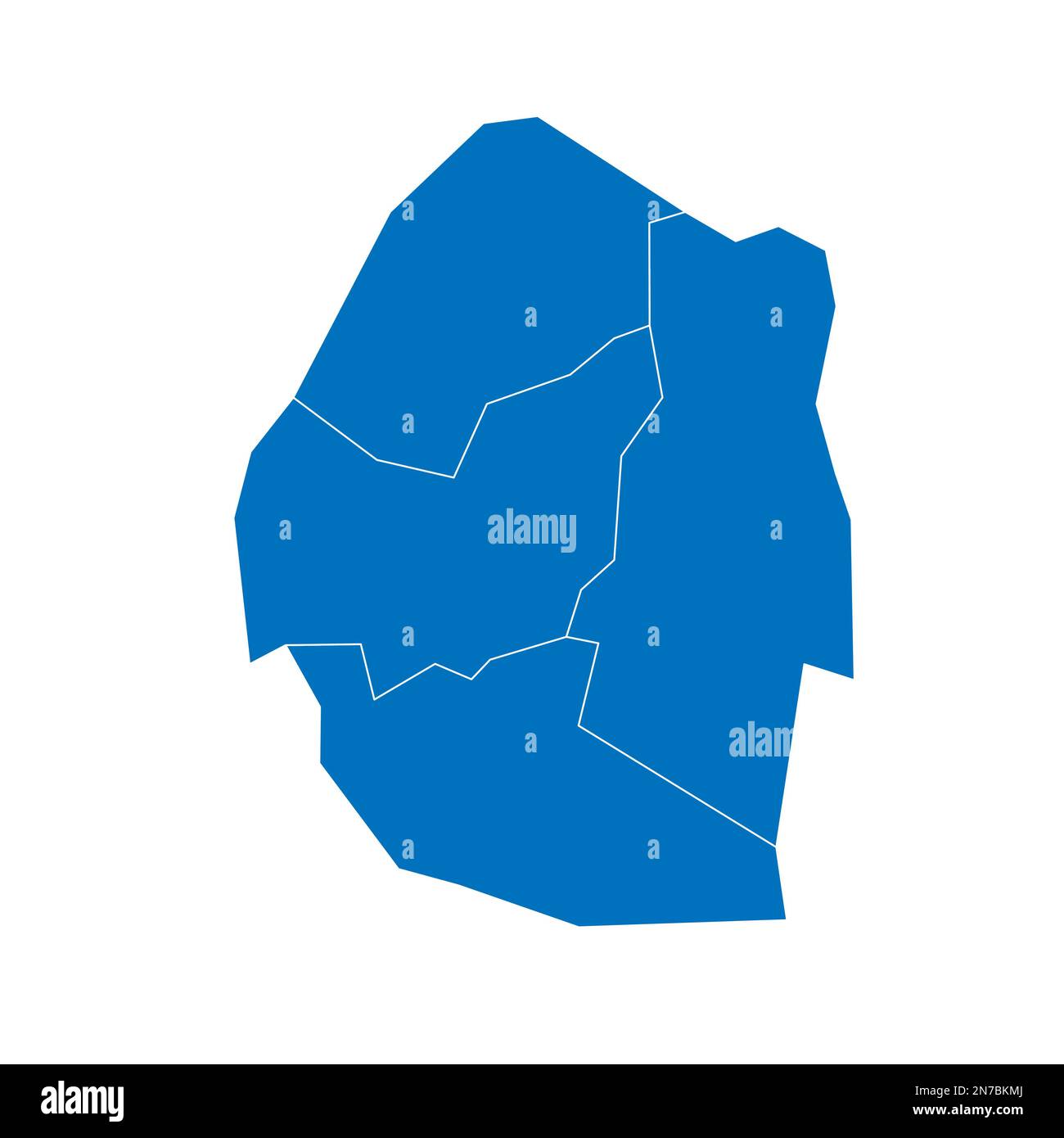 Eswatini political map of administrative divisions - regions. Solid blue blank vector map with ...