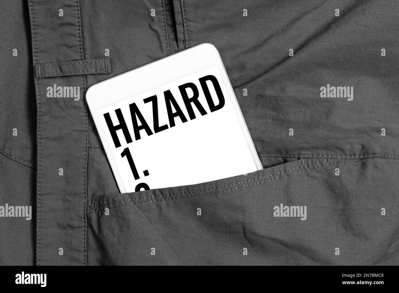 Sign displaying Hazard. Word Written on account or statement describing ...