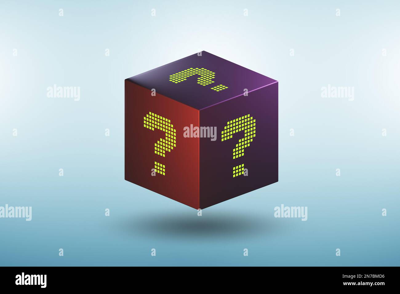 Cube with the question marks on its sides Stock Photo - Alamy
