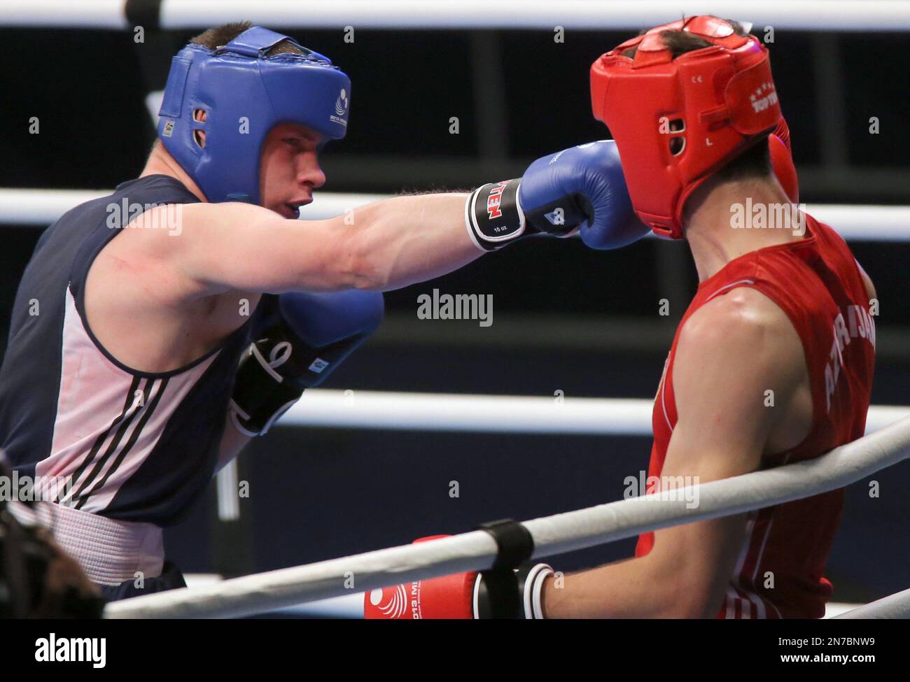 Teymur Mammadov of Azerbaijan, right, fights against Aleksei Egorov of ...