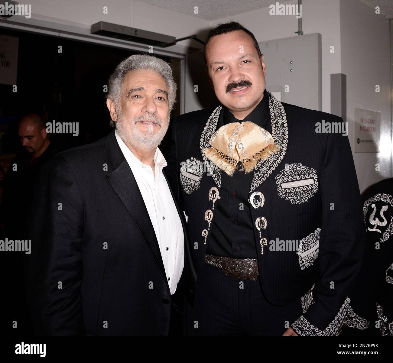 Tenor Placido Domingo, left, and singer Pepe Aguilar pose together ...