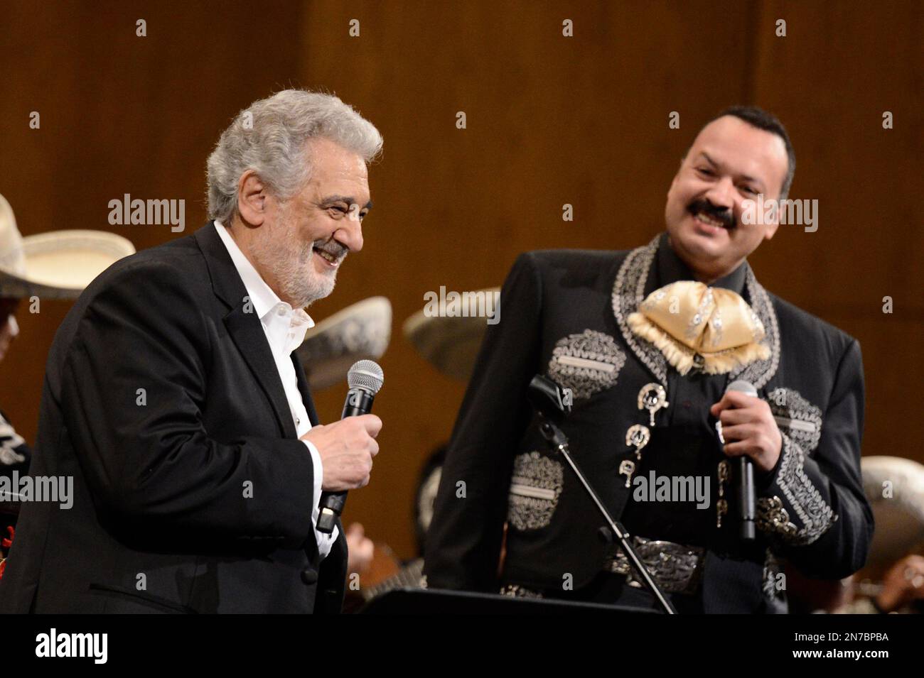 Tenor Placido Domingo, left, and singer Pepe Aguilar perform together ...