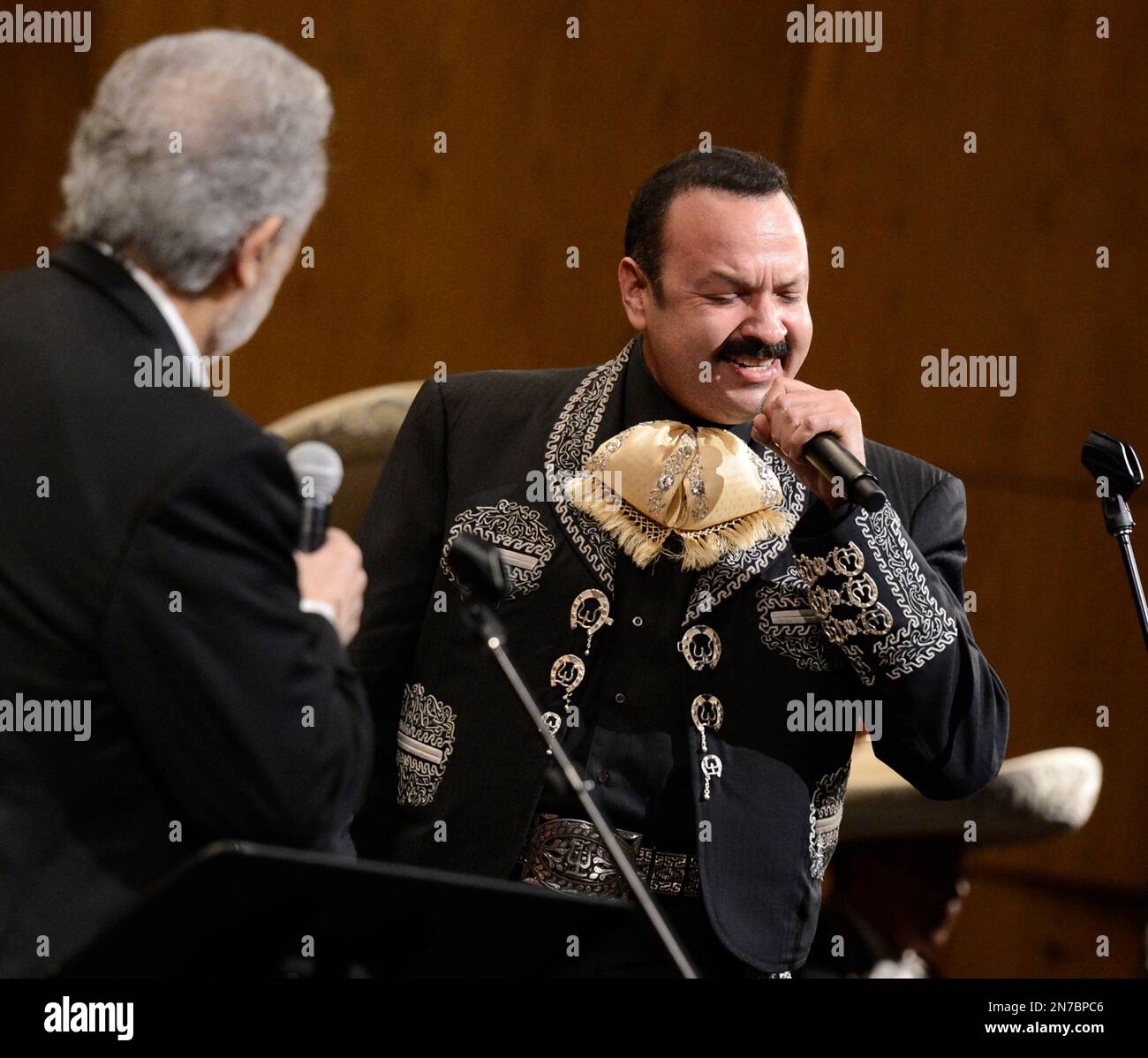 Tenor Placido Domingo, left, and singer Pepe Aguilar perform together ...