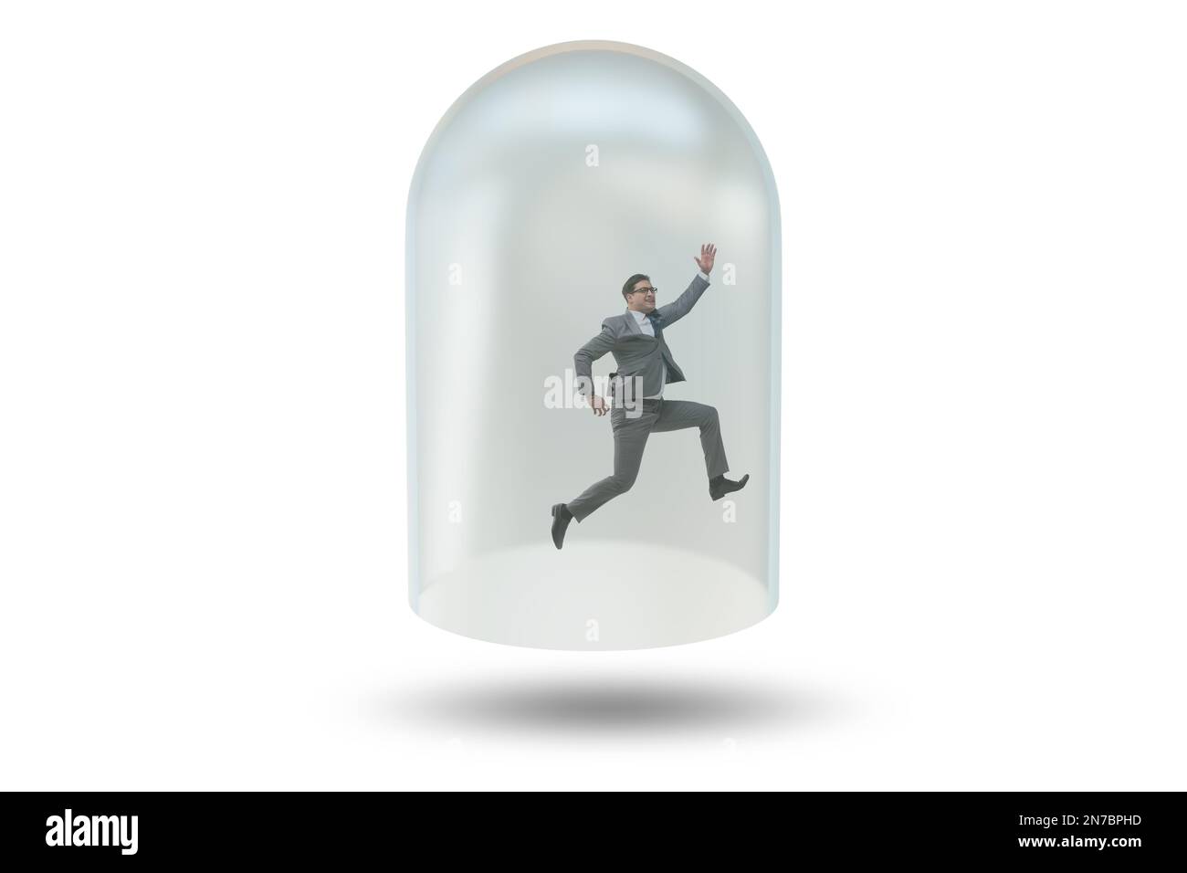 Businessman trapped in the transparent glass Stock Photo - Alamy