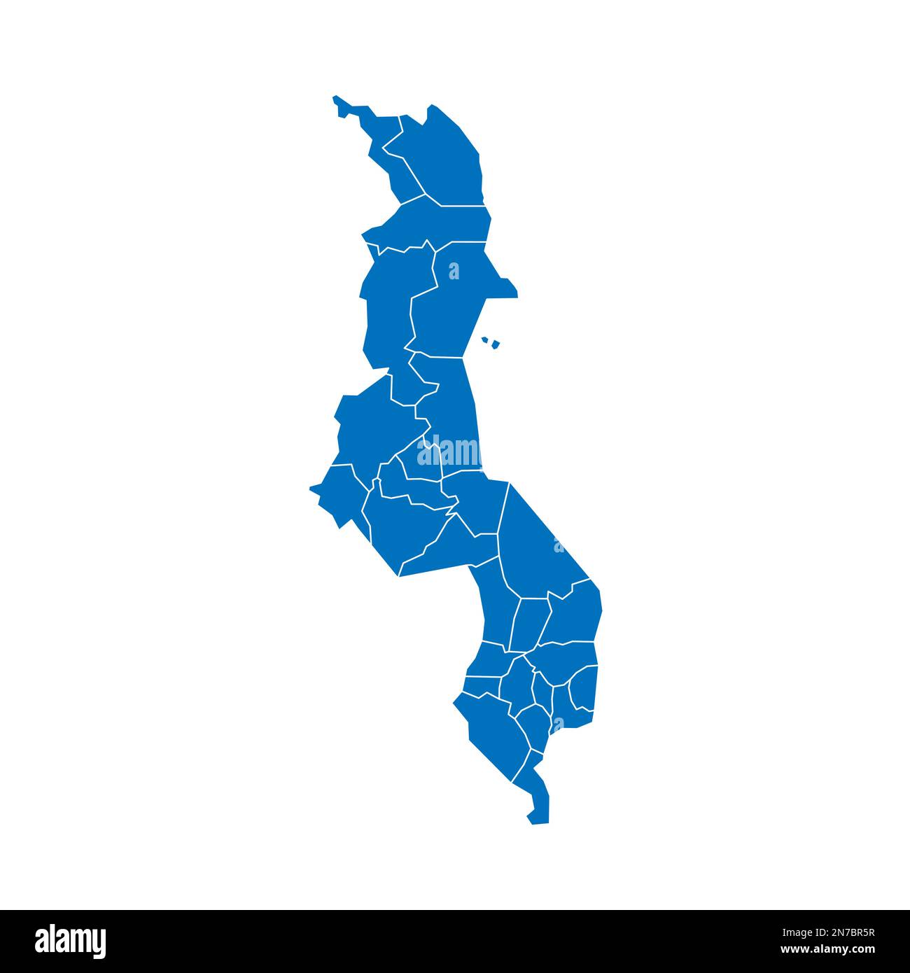 Malawi political map of administrative divisions - districts. Solid blue blank vector map with ...
