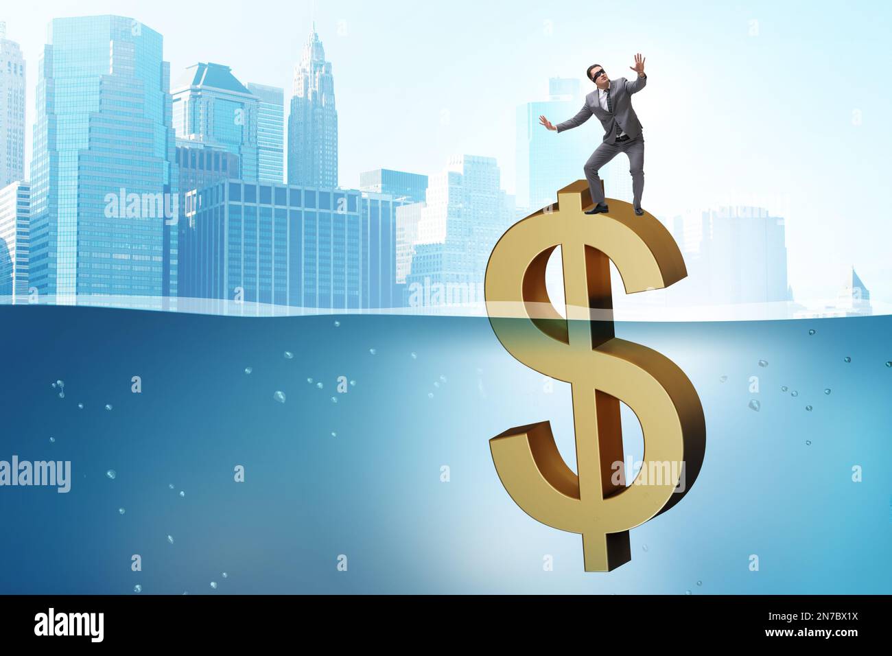 Inflation concept with the sinking dollar sign Stock Photo - Alamy