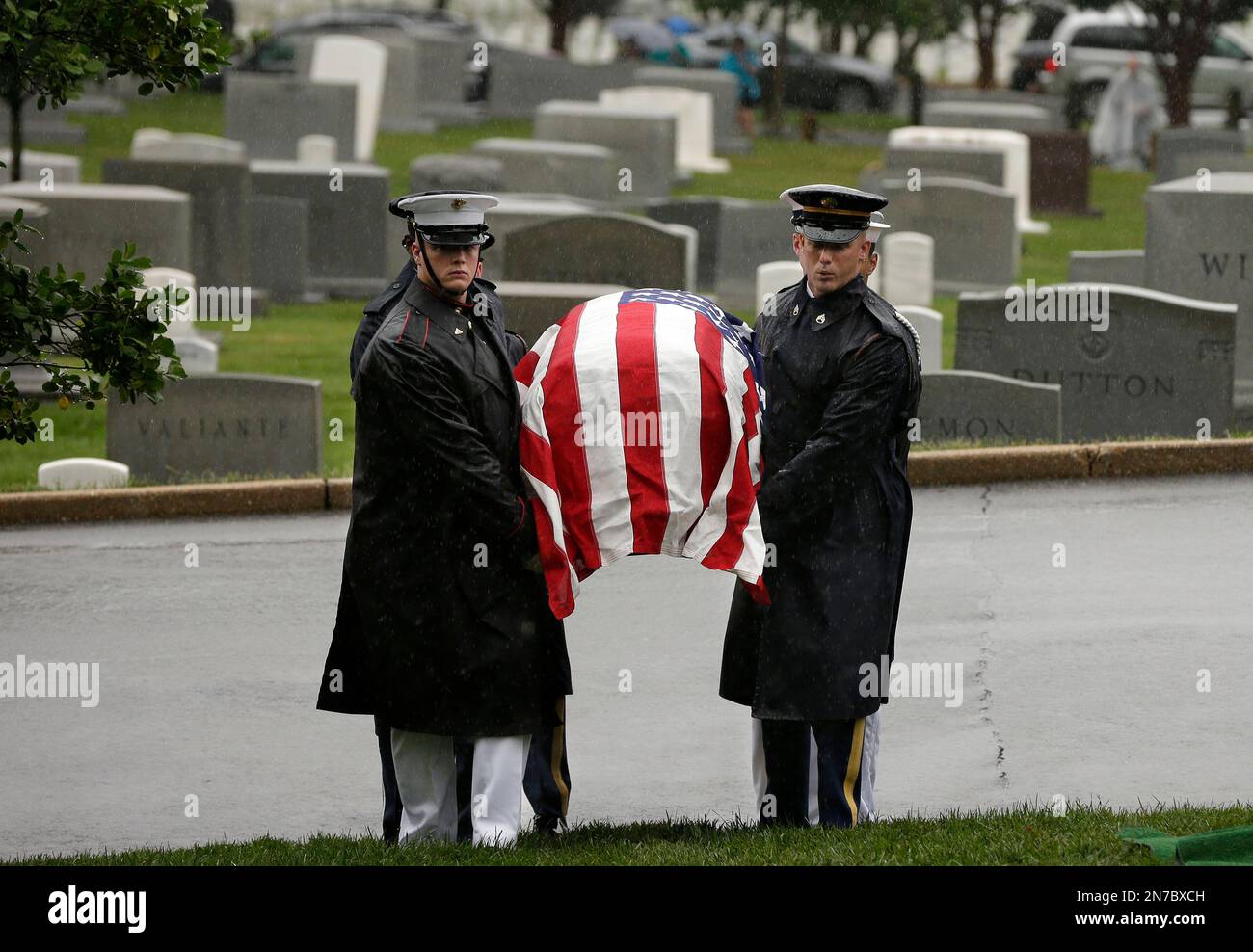 The flag draped casket of the late New Jersey Sen. Frank R. Lautenberg ...