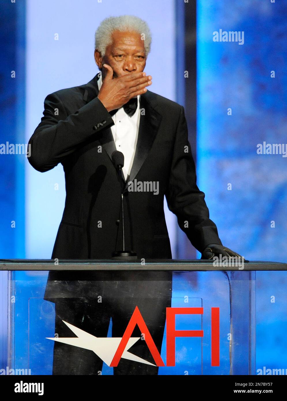 Morgan Freeman blows a kiss to honoree Mel Brooks during the American ...