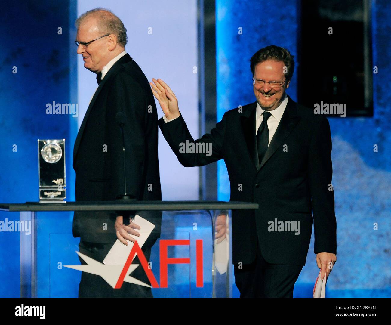 Sir Howard Stringer, left, introduces AFI President Bob Gazzale to the ...