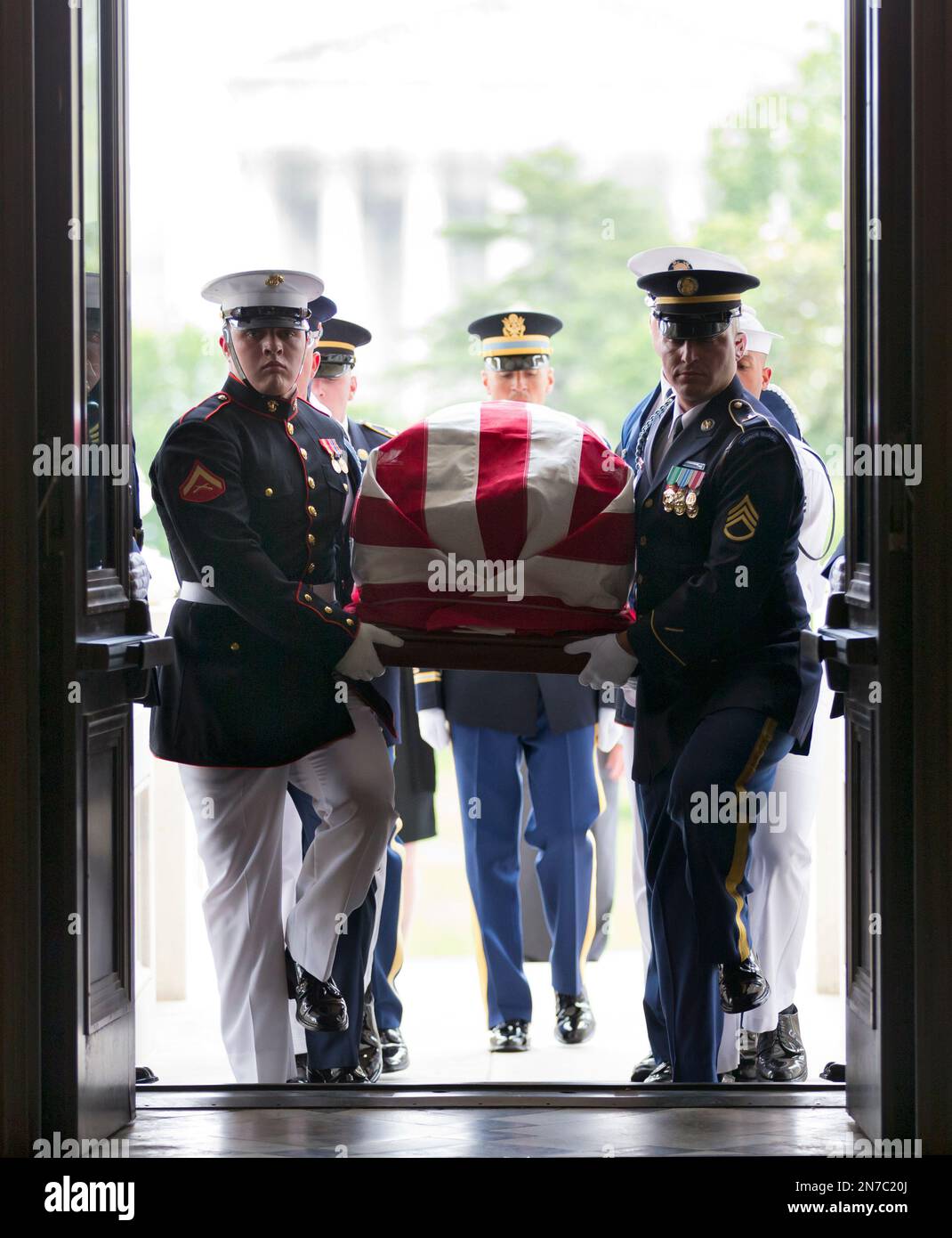 The casket bearing the remains of Sen. Frank Lautenberg, a liberal ...
