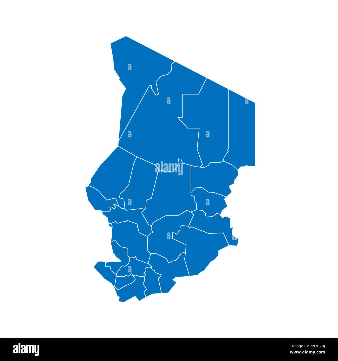 Chad political map of administrative divisions - regions. Solid blue ...