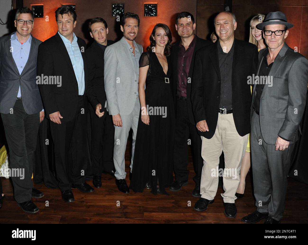 From left, Eric d'Arbeloff, Nathan Fillion, Fran Kranz, Alexis Denisof ...