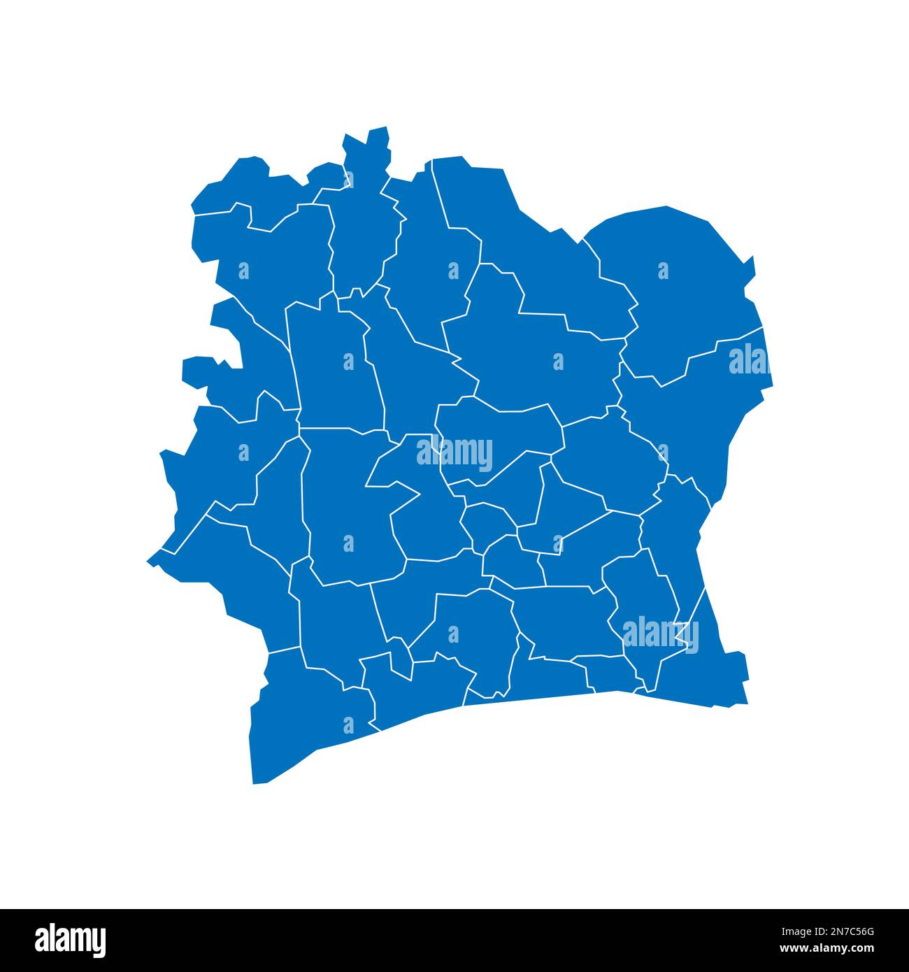 Ivory Coast political map of administrative divisions - regions and autonomous districts. Solid ...