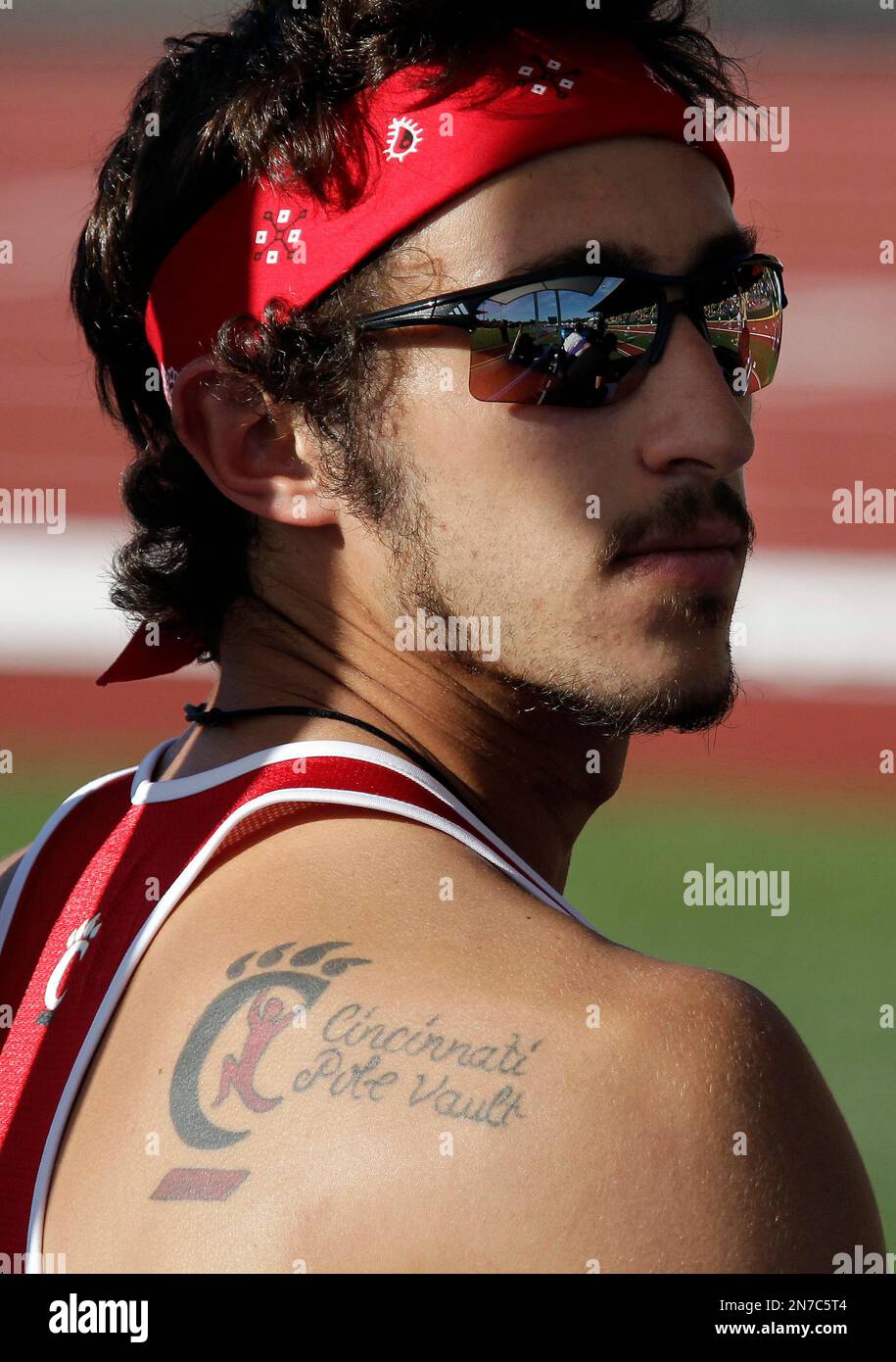 Cincinnati pole vaulter Josh Dangel sports a team tattoo while ...