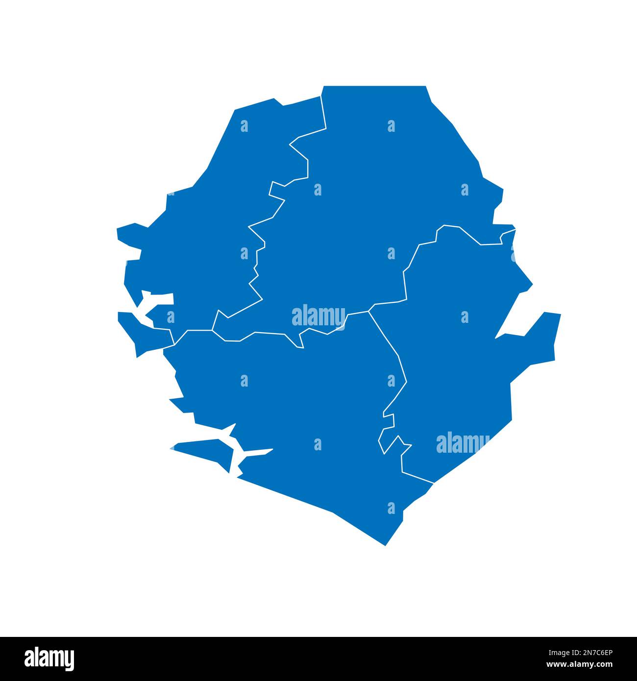 Sierra Leone political map of administrative divisions - provinces and one area. Solid blue ...