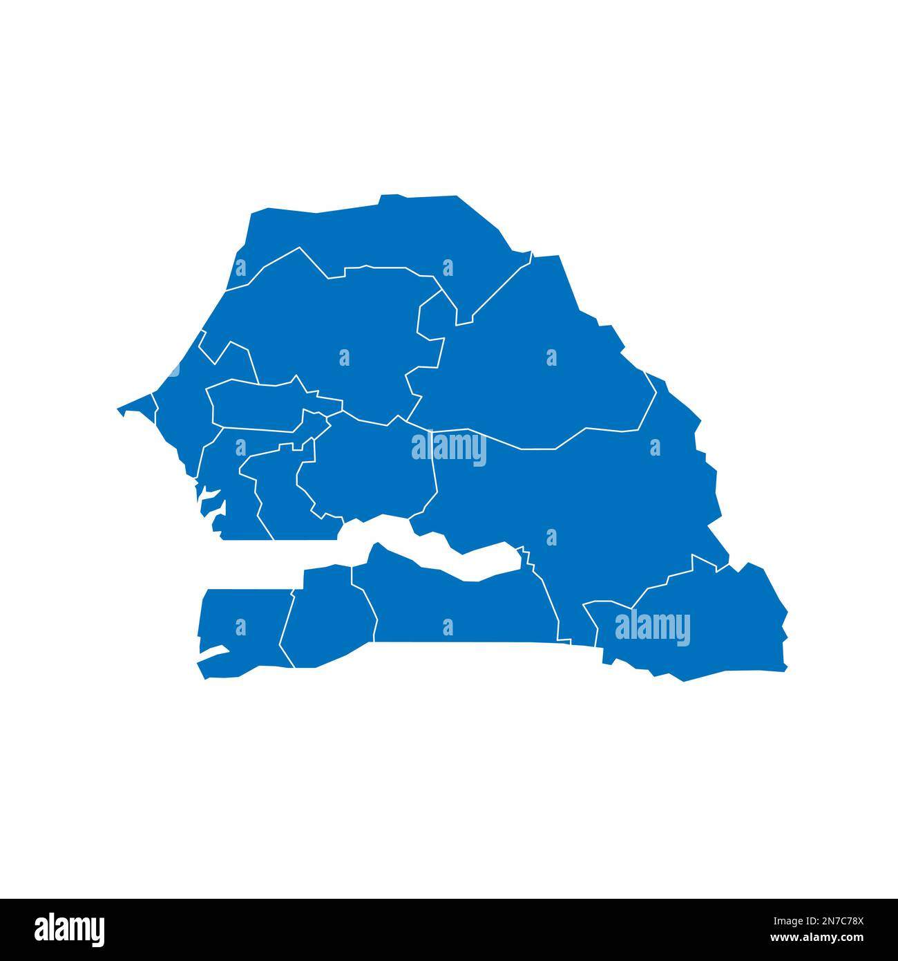 Senegal political map of administrative divisions - regions. Solid blue ...