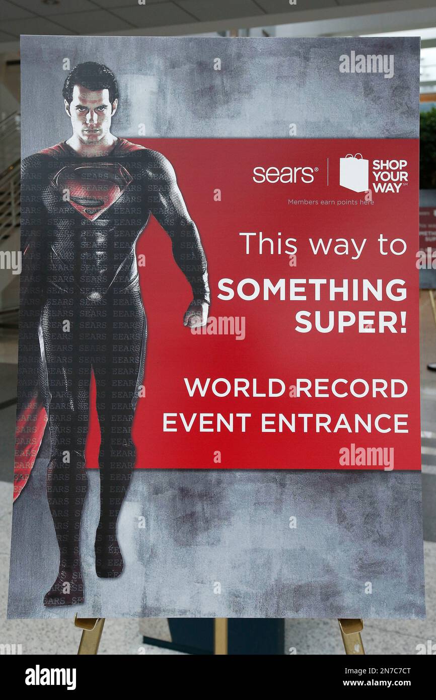 A general view of a sign announcing the Sears and MAN OF STEEL ...