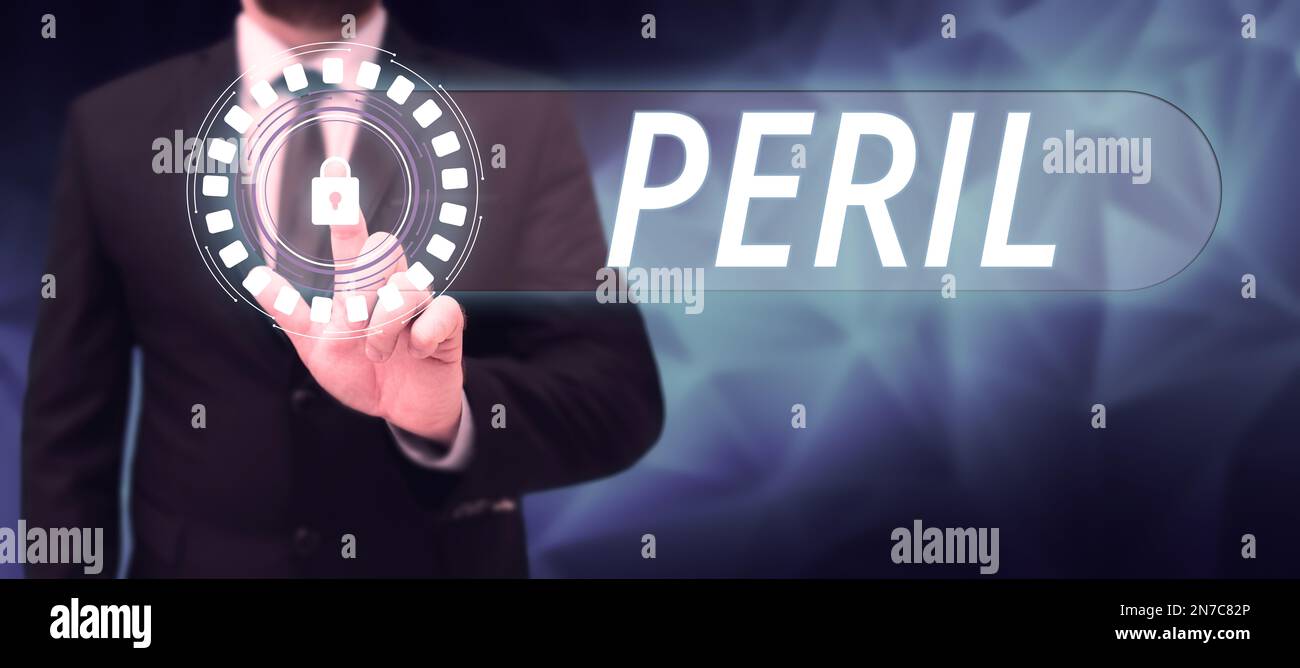 Conceptual caption Peril. Business showcase indicates something ...