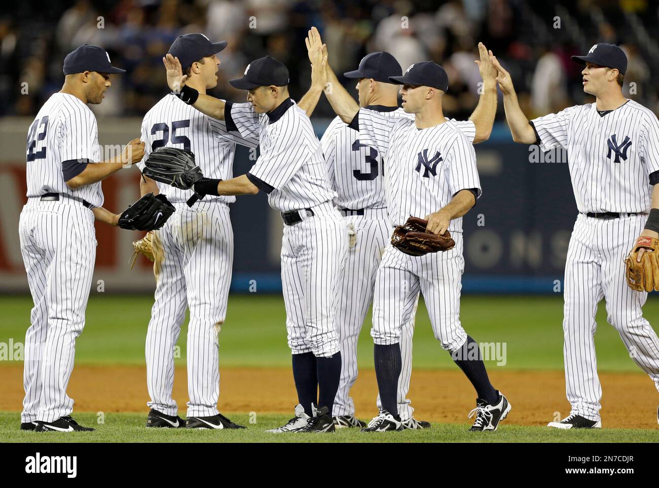 New York Yankees relief pitcher Mariano Rivera (42) celebrates the ...