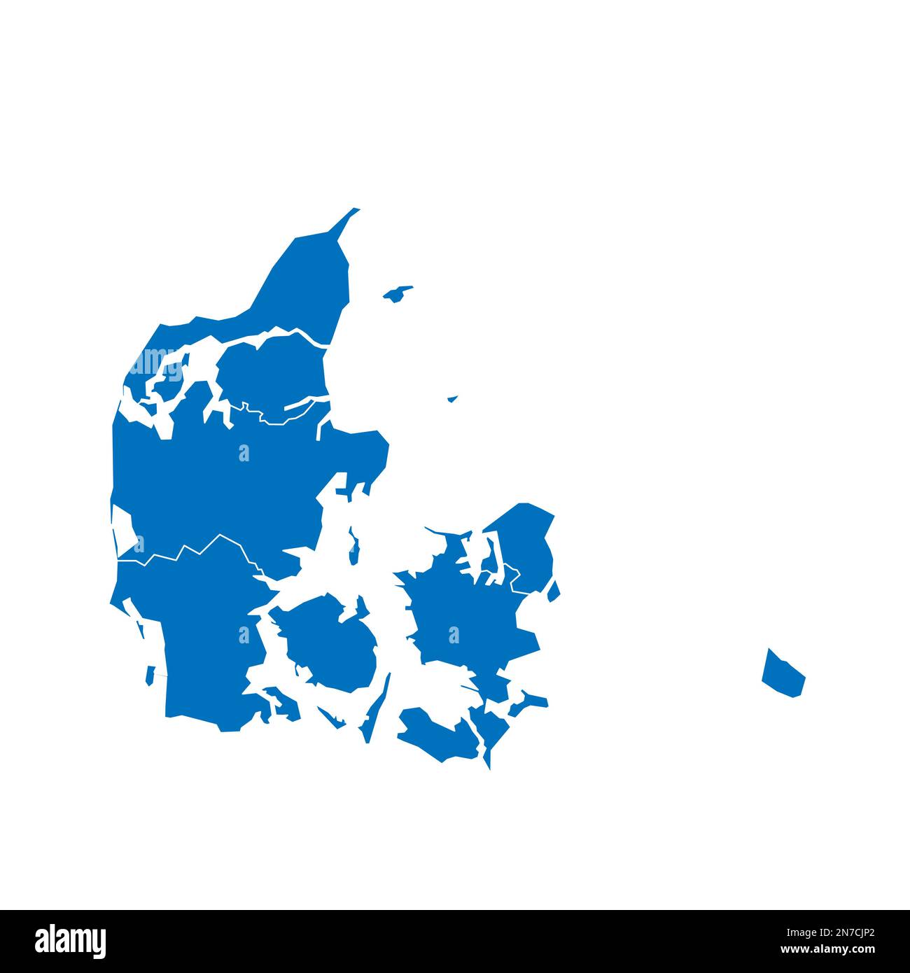 Denmark political map of administrative divisions - regions. Solid blue blank vector map with ...