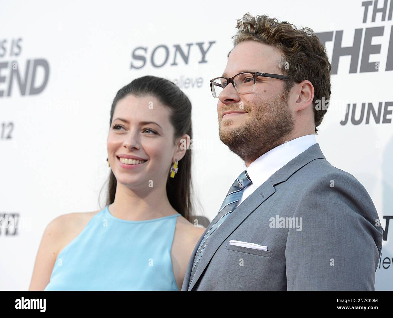 Actor Seth Rogen and wife Lauren Miller arrive at The World premiere of ...