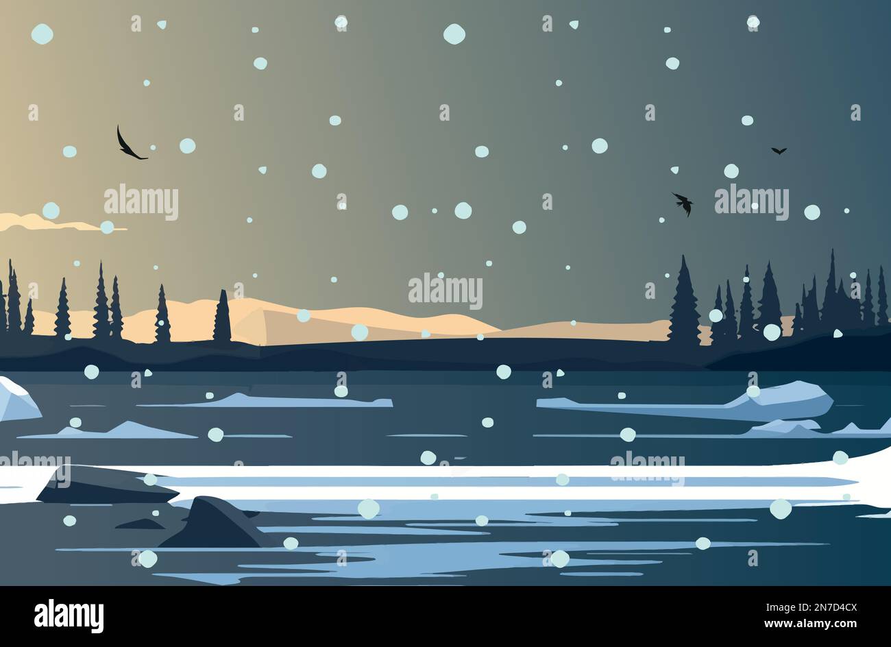 Vector illustration. Flat winter landscape. Simple snowy backgrounds ...