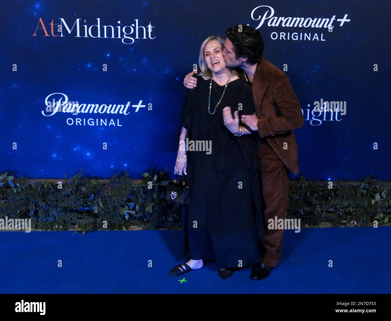 Mexican actor Diego Boneta kisses his mother Astrid Boneta, while ...