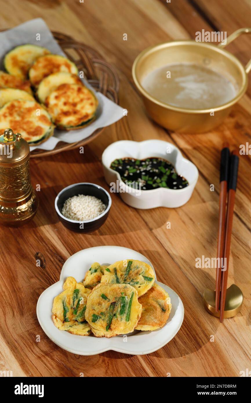 Homemade Korean Pajeon Scallion Pancake with Dipping Sauce, Served with ...