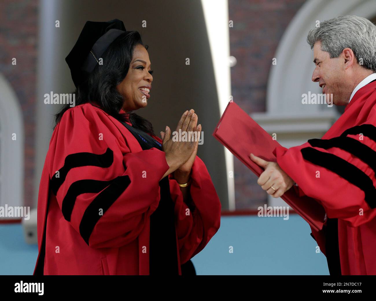 Oprah Winfrey reacts as she receives an honorary Doctor of Laws degree ...