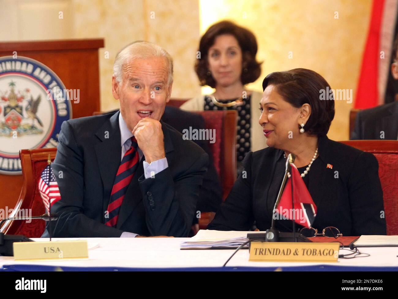 Vice President Joe Biden, left, listens to Trinidad & Tobago's Prime ...