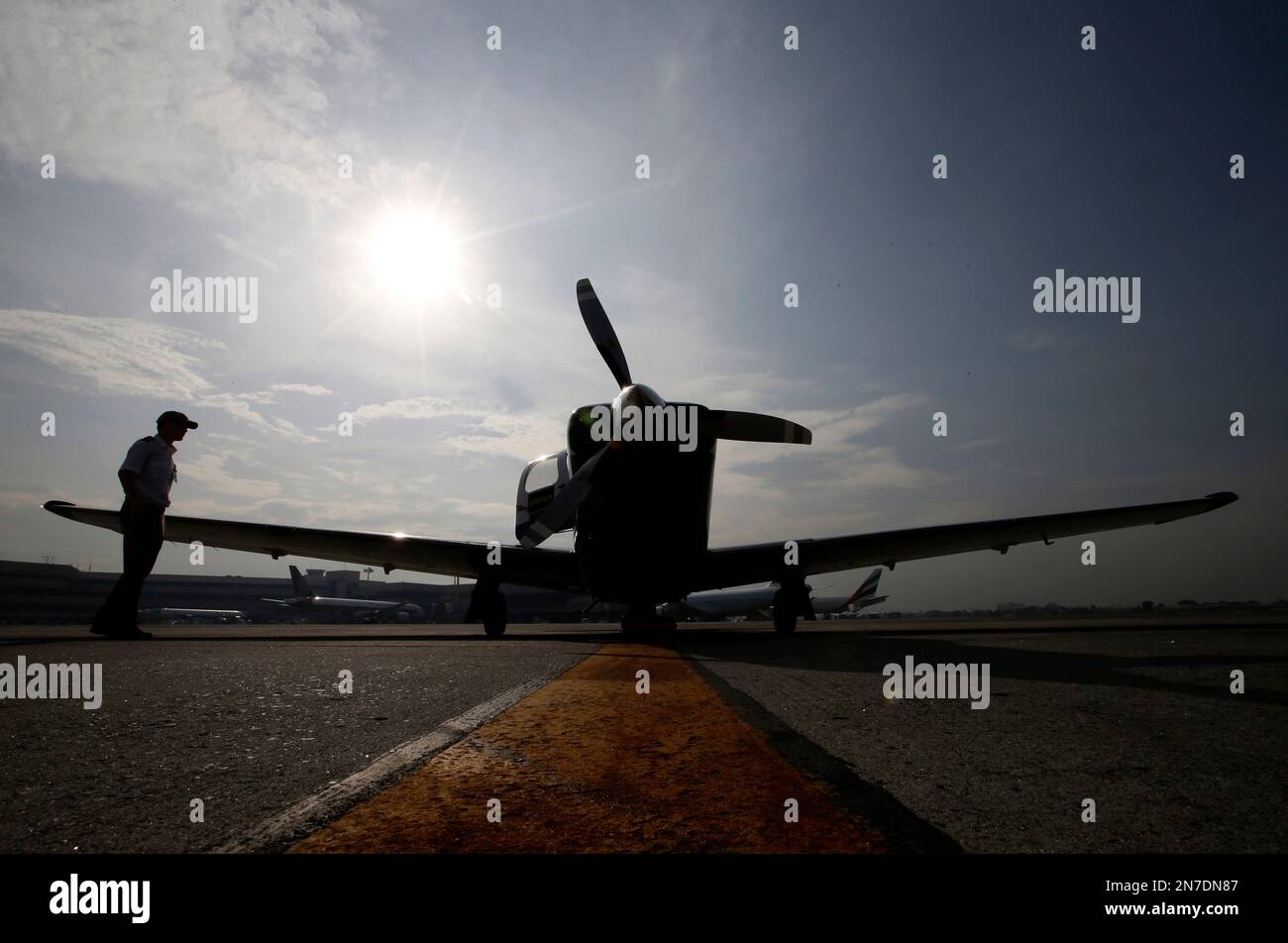 American Jack Wiegand, from Fresno, CA, prepares his Mooney M20 single ...
