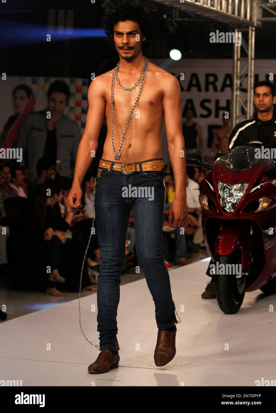 A Pakistani model presents a creation by designer Element Jeans, during ...