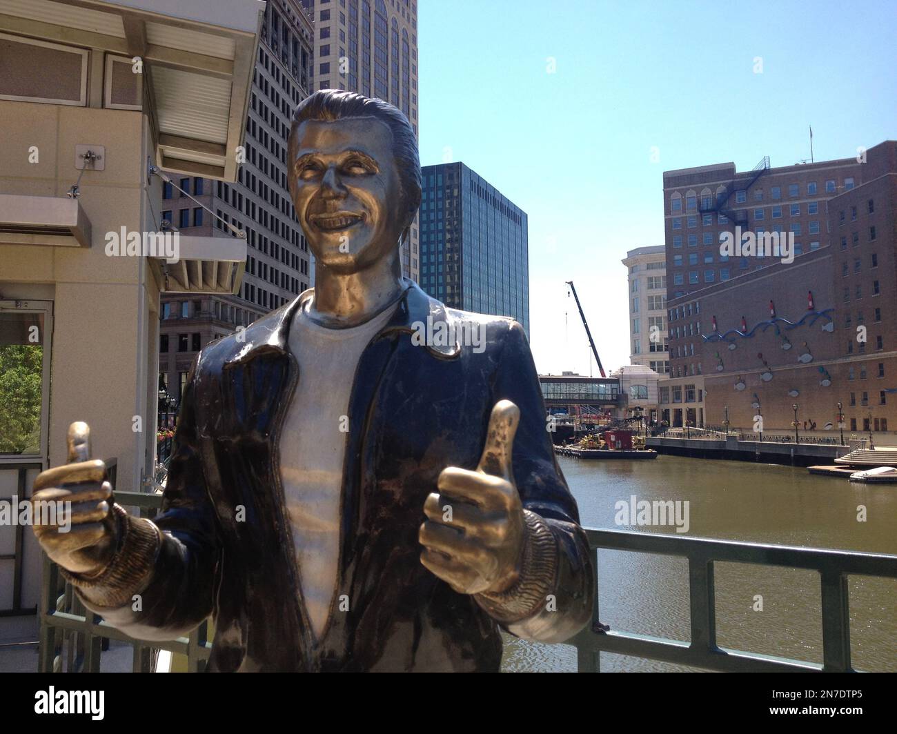 This June 26, 2012 photo shows "The Bronze Fonz," a statue in the image ...