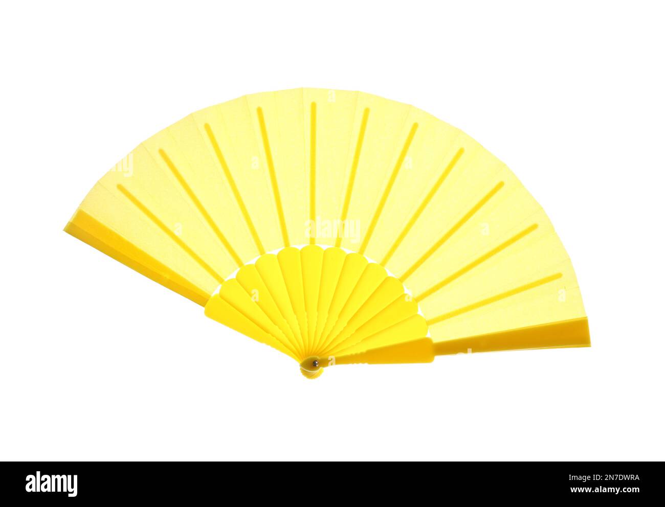 Yellow hand fan isolated on white, top view Stock Photo - Alamy