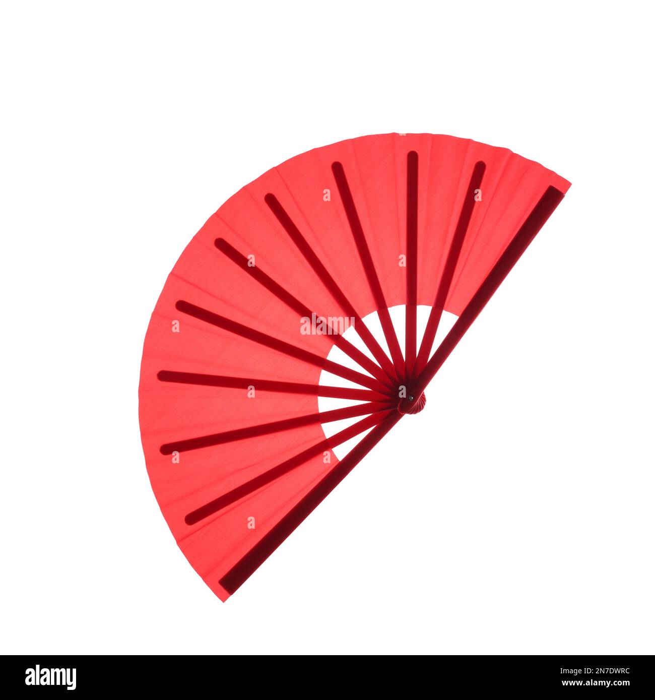 Red hand fan isolated on white, top view Stock Photo - Alamy