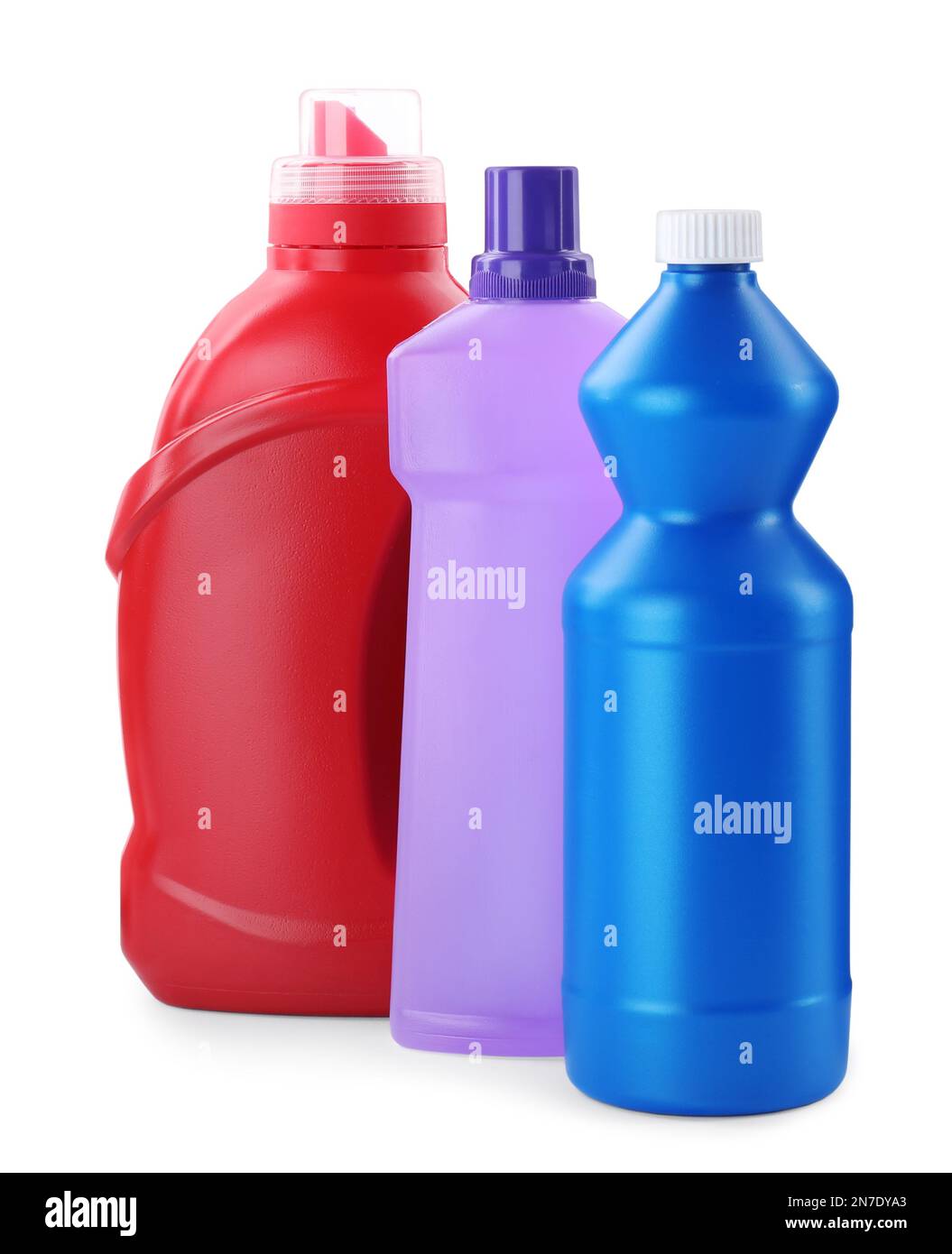 Bottles of different cleaning products isolated on white Stock Photo ...
