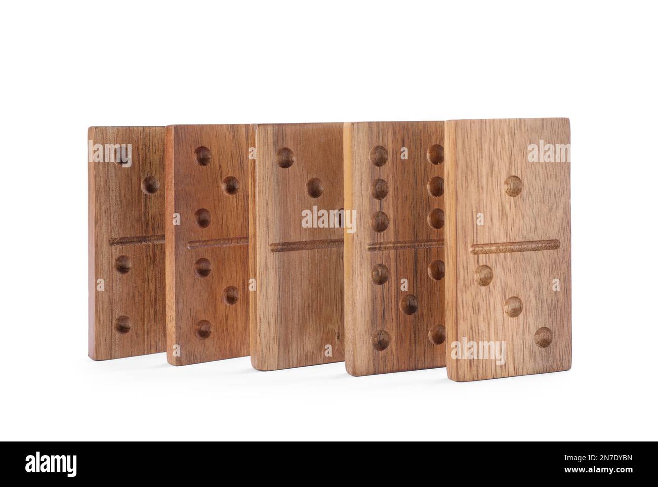 Wooden domino tiles with pips isolated on white Stock Photo - Alamy