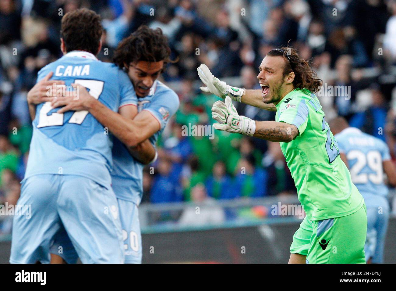 From left, Lazio midfielder Lorik Cana, of Kosovo, forward Sergio ...