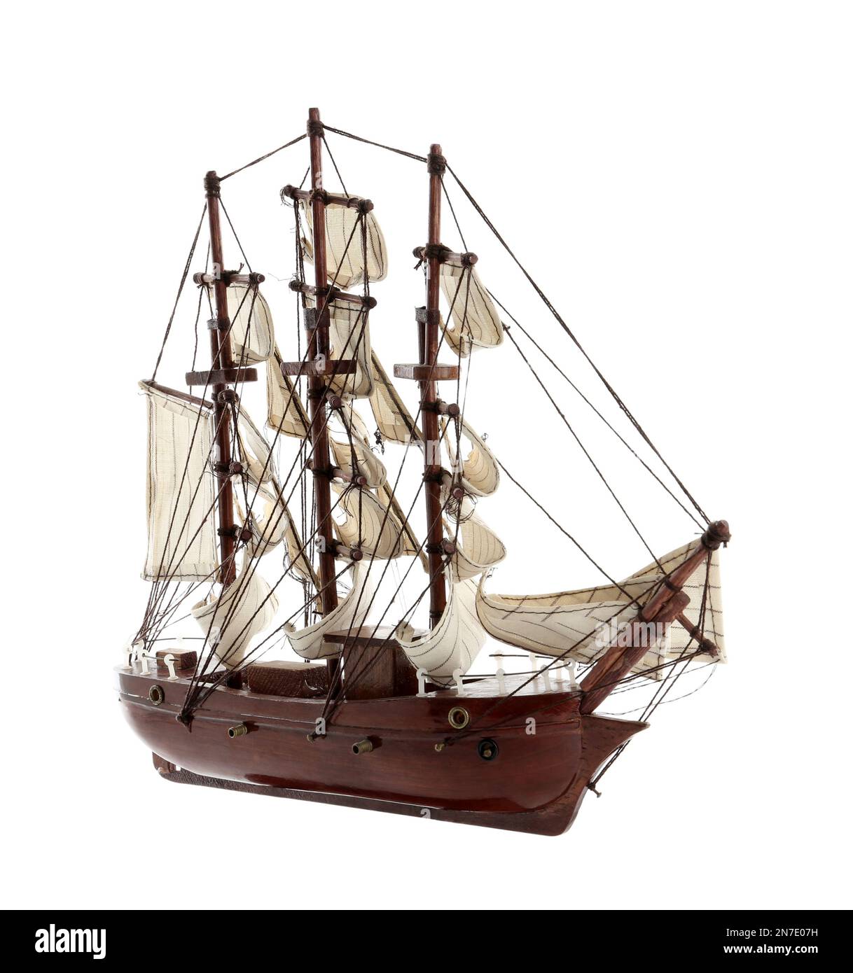Beautiful small ship model isolated on white Stock Photo - Alamy