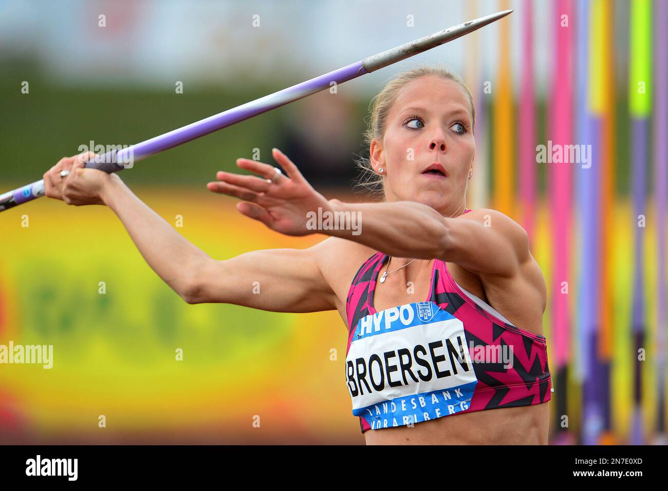 Netherland's Nadine Broesen competes the javelin competition at the ...