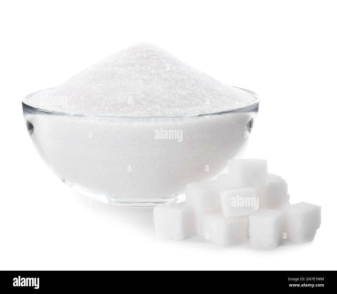 Granulated and refined sugar on white background Stock Photo - Alamy
