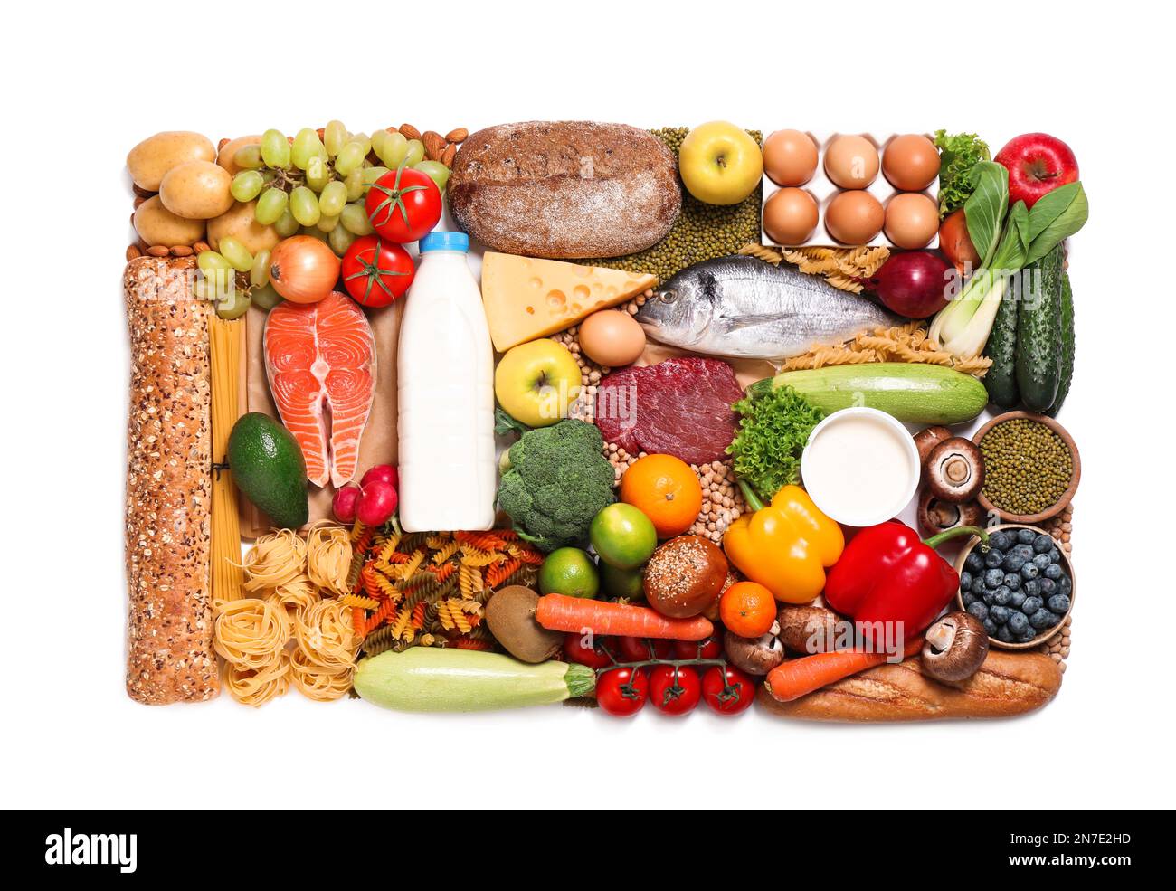 Different products on white background, top view. Healthy food and ...