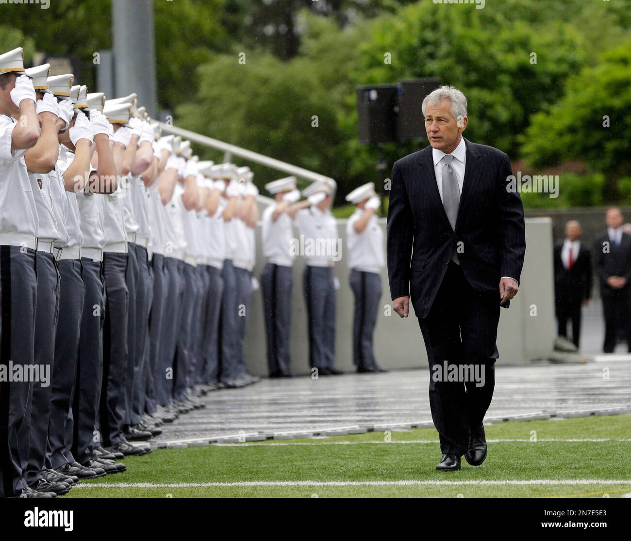 Defense Secretary Chuck Hagel arrives for a graduation and ...