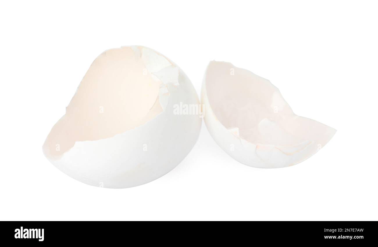 Egg shells on white background. Composting of organic waste Stock Photo ...
