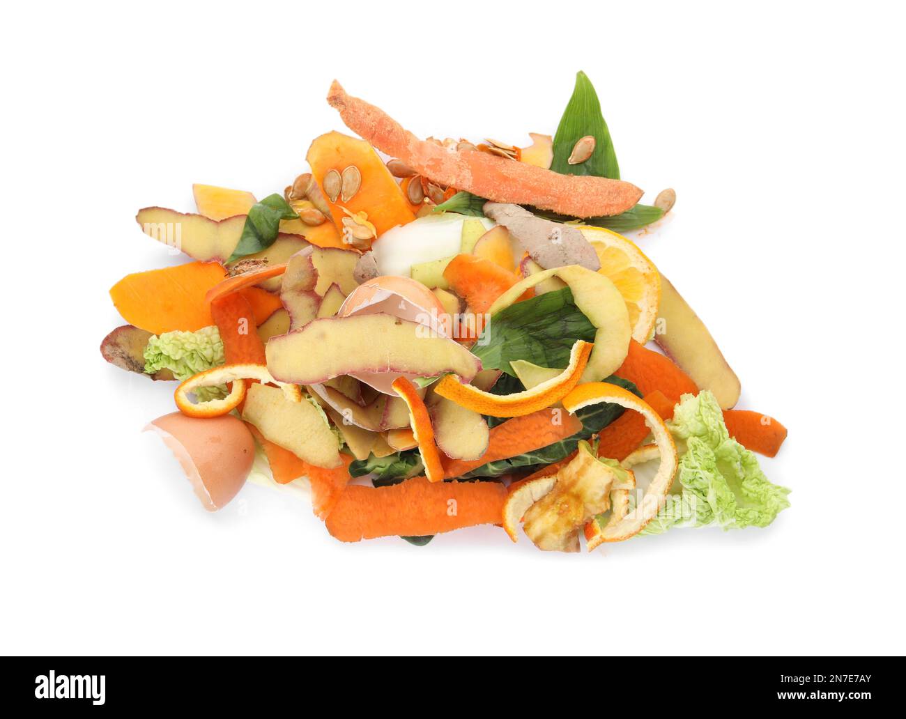 Pile of organic waste for composting on white background, top view ...