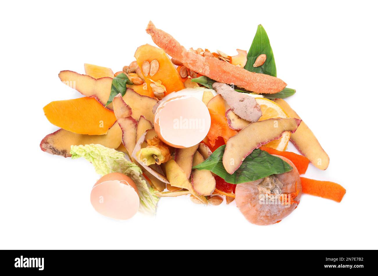 Pile of organic waste for composting on white background, top view ...