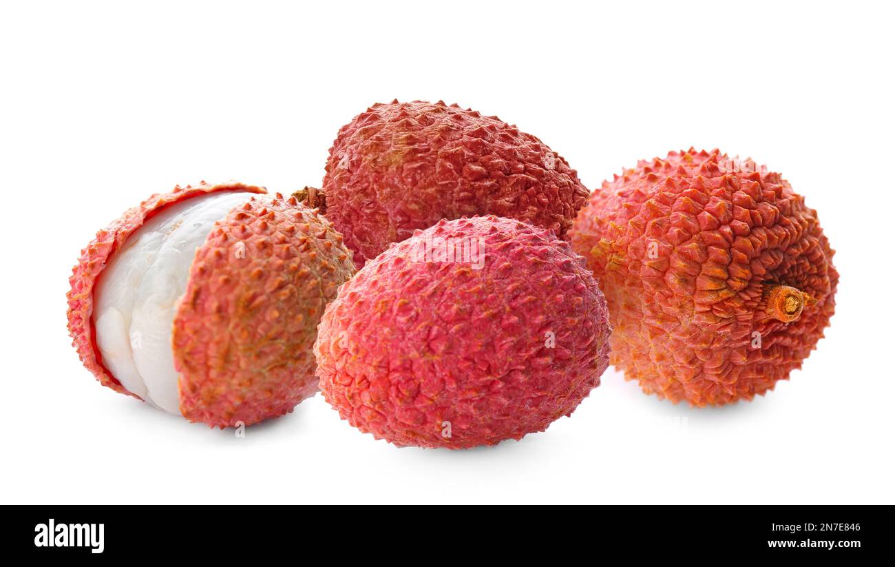 Fresh ripe lychee fruits on white background, banner design Stock Photo ...
