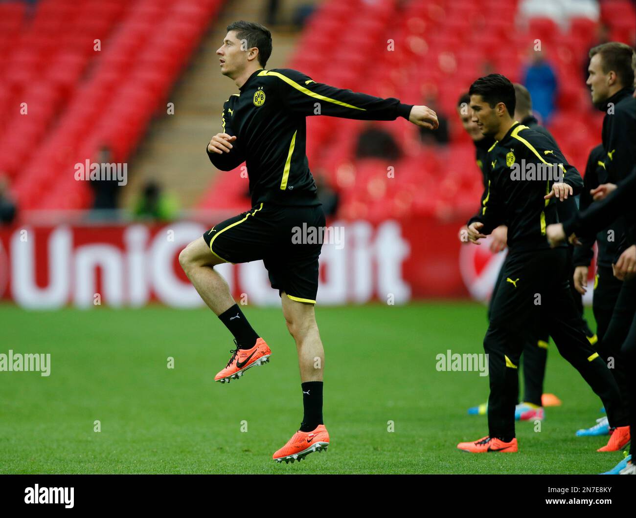Dortmund's Robert Lewandowski of Poland, stretches during a training ...